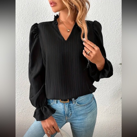 Tops | Nwot Chic Black Blouse With Sleek Design | Poshmark